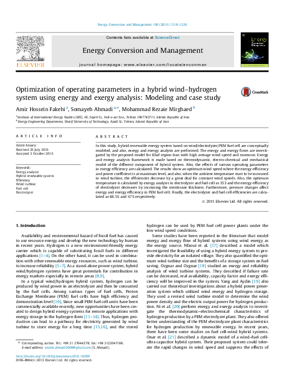 (PDF) Optimization of operating parameters in a hybrid wind–hydrogen system using energy and ...