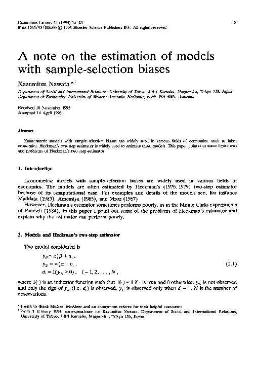 (PDF) A note on the estimation of models with sample-selection biases
