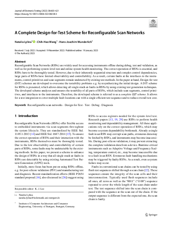 Pdf A Complete Design For Test Scheme For Reconfigurable Scan Networks