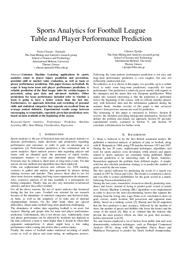 (PDF) Sports Analytics for Football League Table and Player Performance ...