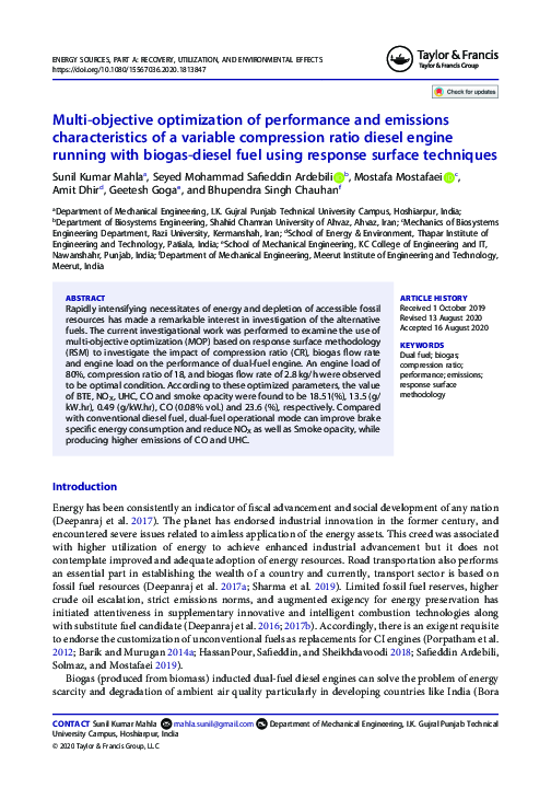 (PDF) Multi-objective optimization of performance and emissions characteristics of a variable ...