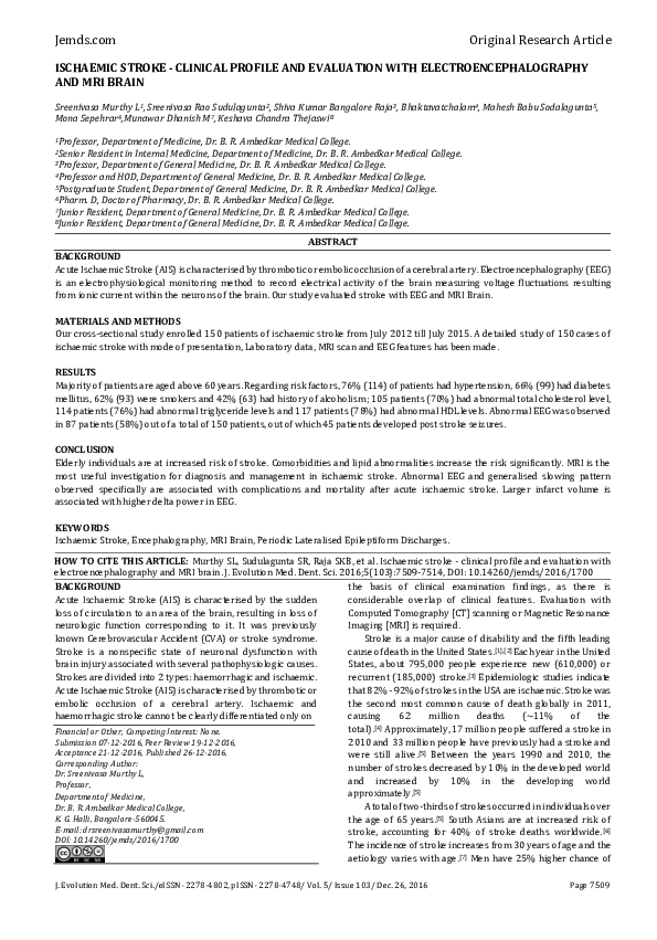 (PDF) Ischaemic Stroke - Clinical Profile and Evaluation with ...
