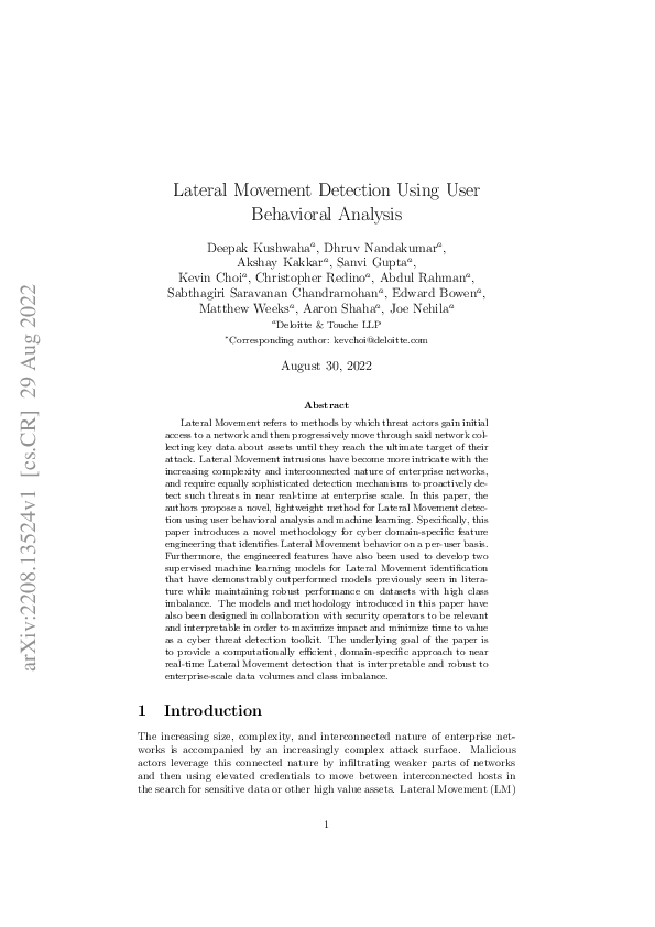(PDF) Lateral Movement Detection Using User Behavioral Analysis