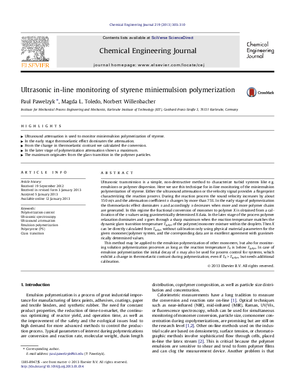 (PDF) Ultrasonic in-line monitoring of styrene miniemulsion ...