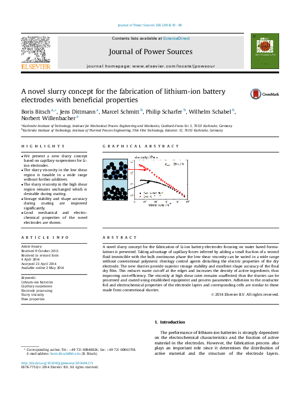 Pdf A Novel Slurry Concept For The Fabrication Of Lithium Ion Battery Electrodes With
