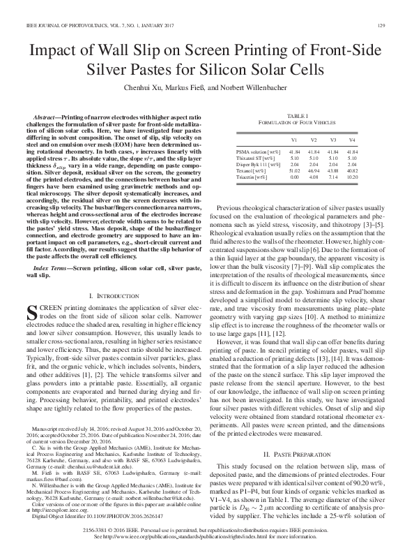 (PDF) Impact of Wall Slip on Screen Printing of Front-Side Silver ...