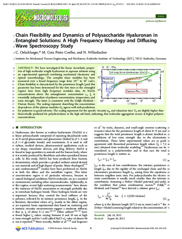(PDF) Chain Flexibility and Dynamics of Polysaccharide Hyaluronan in Entangled Solutions: A High ...
