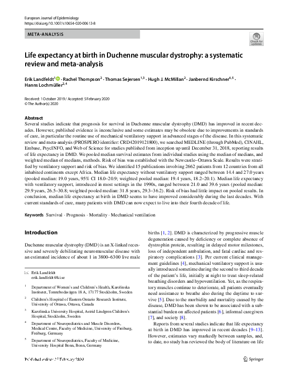 (PDF) Life expectancy at birth in Duchenne muscular dystrophy: a ...