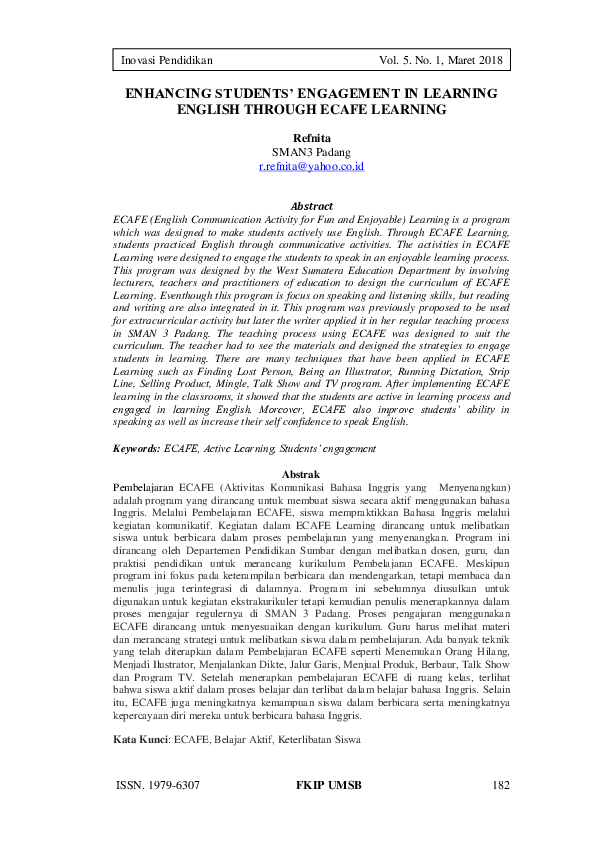 (PDF) Enhancing Students’ Engagement in Learning English Through Ecafe Learning