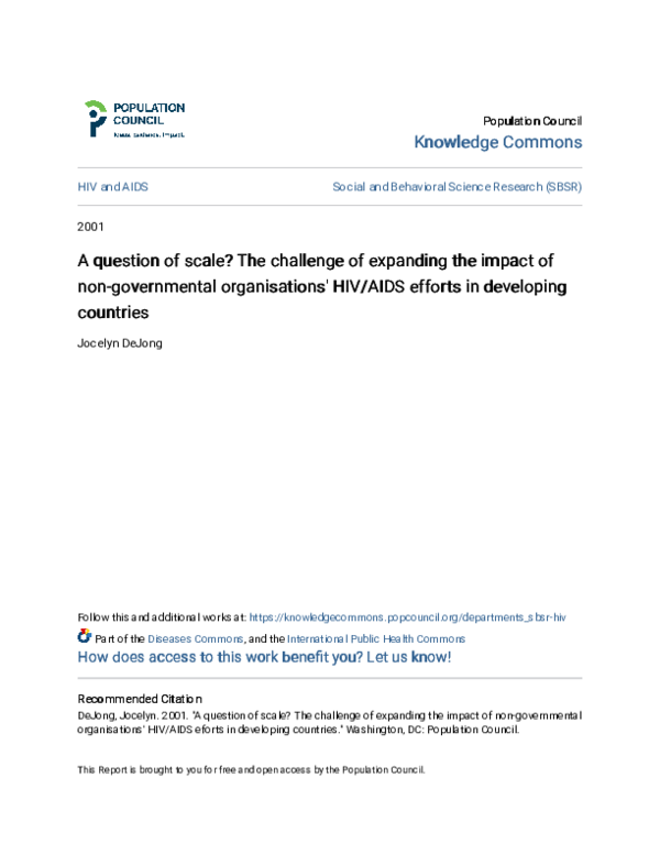 (PDF) A question of scale? The challenge of expanding the impact of non ...