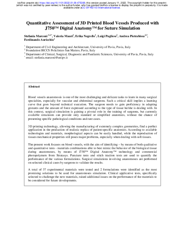 (PDF) Quantitative Assessment of 3D Printed Blood Vessels Produced with ...