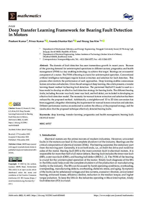 Pdf Deep Transfer Learning Framework For Bearing Fault Detection In