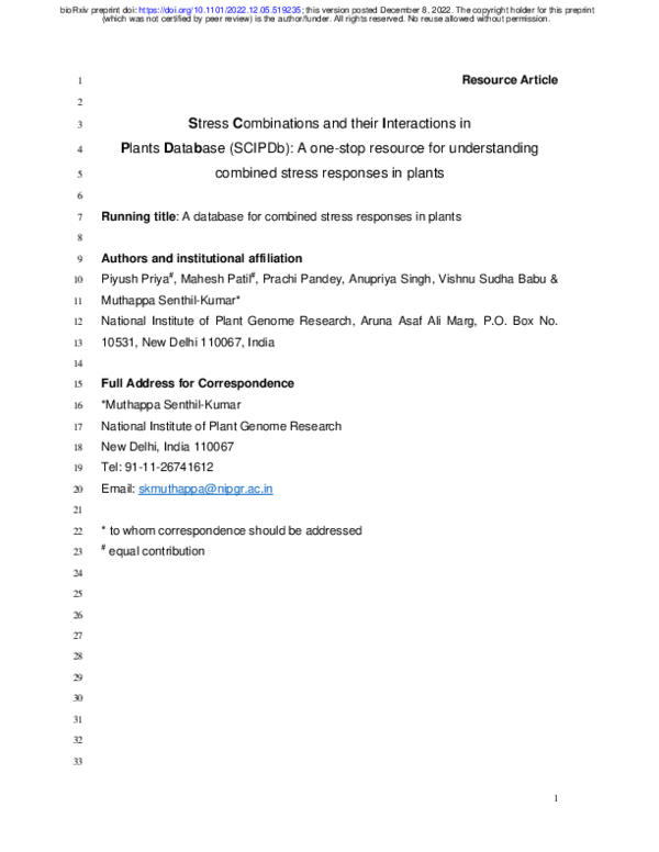 Pdf Stress Combinations And Their Interactions In Plants Database