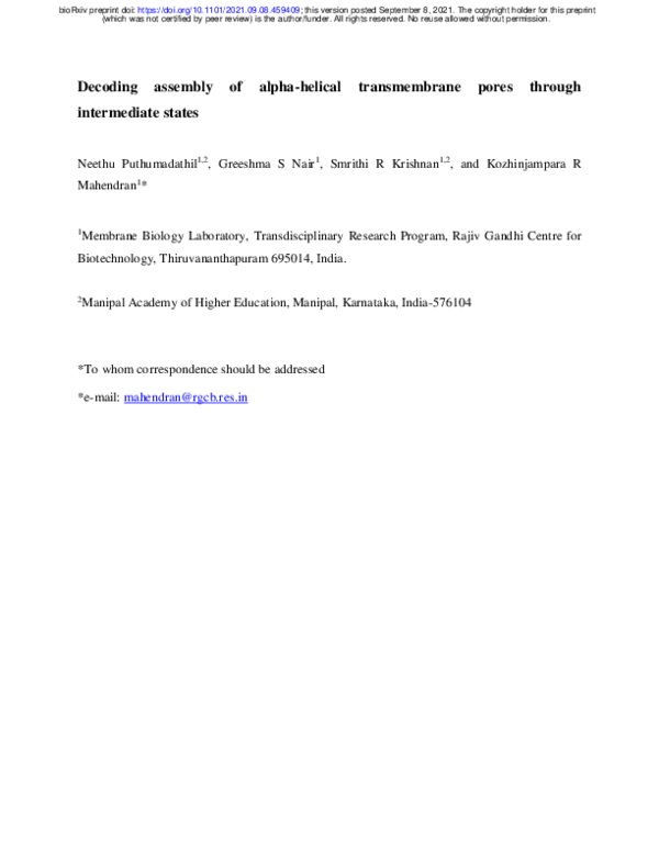 (PDF) Decoding assembly of alpha-helical transmembrane pores through ...