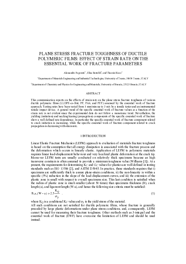 Pdf 4651 Plane Stress Fracture Toughness Of Ductile Polymeric Films Effect Of Strain Rate