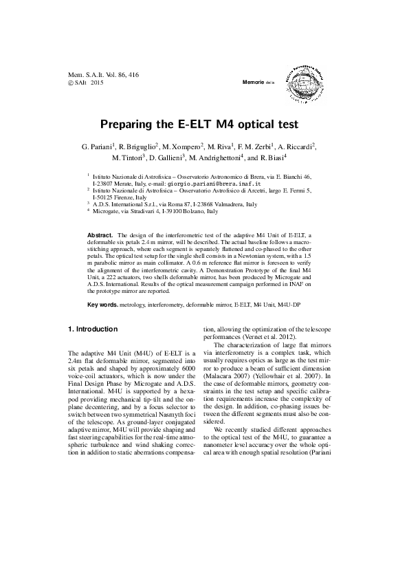 (PDF) Preparing the E-ELT M4 optical test