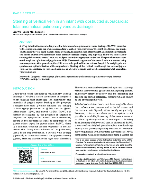 (PDF) Stenting of vertical vein in an infant with obstructed ...