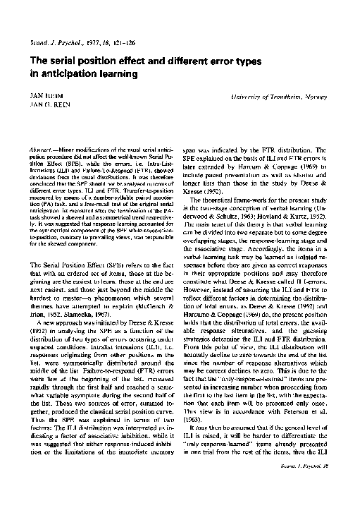 (PDF) The serial position effect and different error types in ...