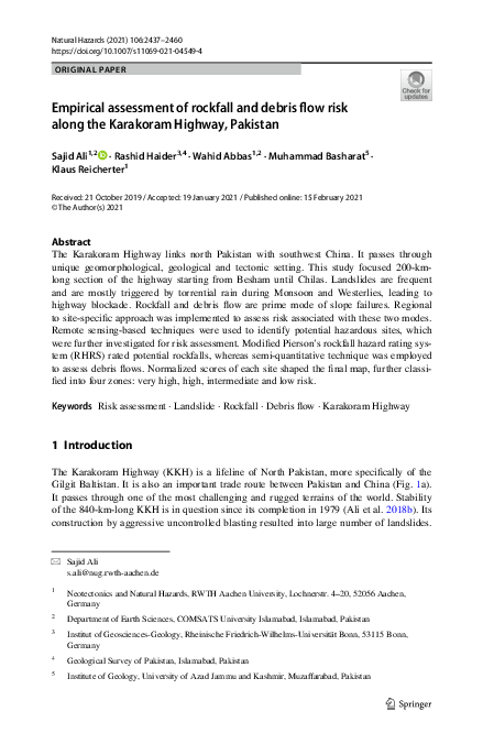 (PDF) Empirical assessment of rockfall and debris flow risk along the Karakoram Highway, Pakistan