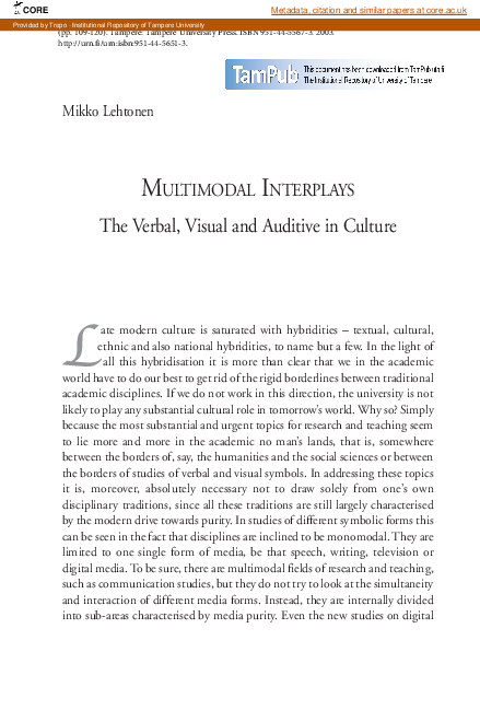 (PDF) Multimodal Interplays. The Verbal, Visual and Auditive in Culture