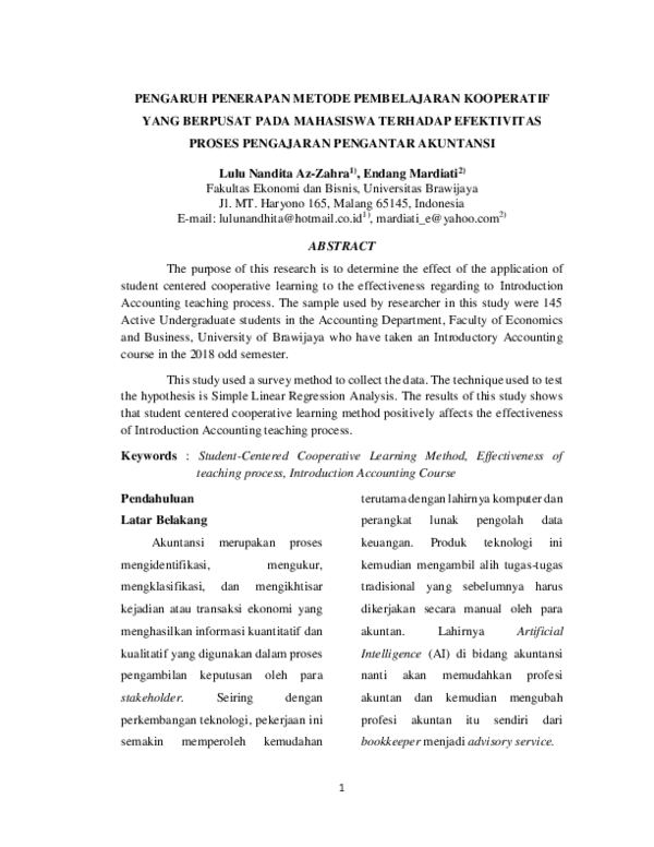 (PDF) Pengaruh Penerapan Metode Pembelajaran Kooperatif Yang Berpusat Pada Mahasiswa Terhadap ...