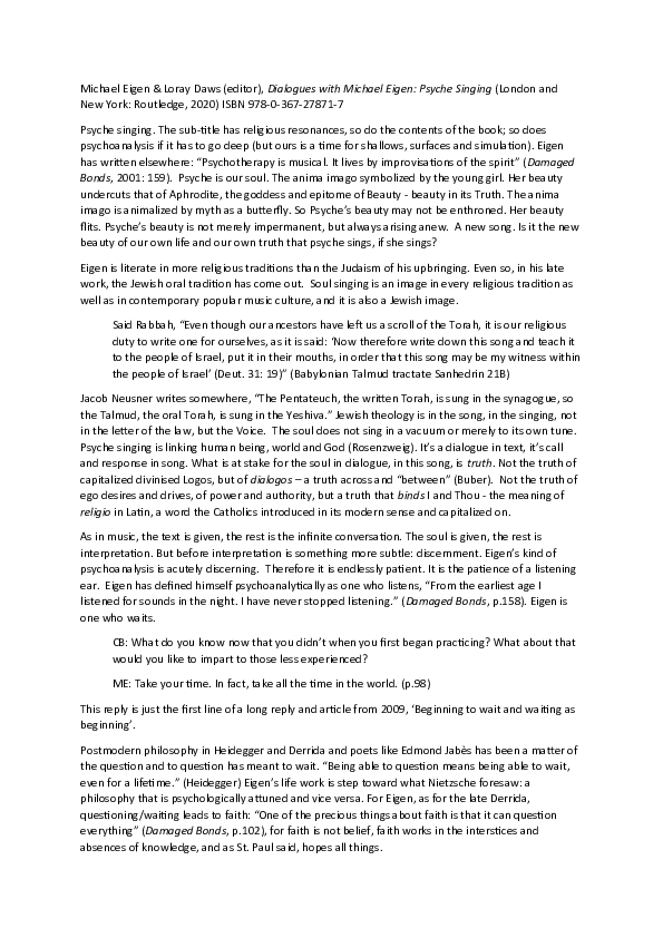 (DOC) Dialogues with Michael Eigen