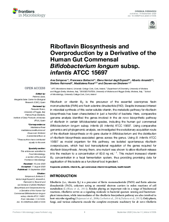 (PDF) Riboflavin Biosynthesis and Overproduction by a Derivative of the Human Gut Commensal ...