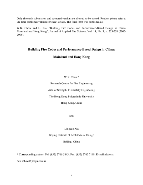 (PDF) Building Fire Codes and Performance-Based Design in China ...