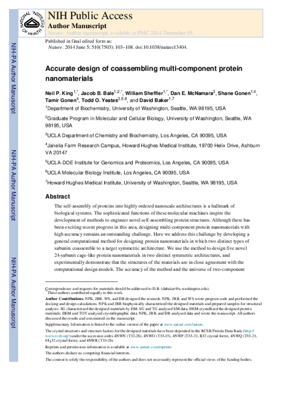(PDF) Accurate design of co-assembling multi-component protein ...