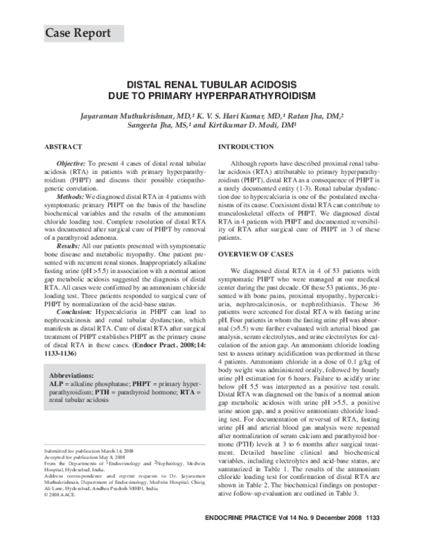 (PDF) Distal RTA due to Primary Hyperparathyroidism