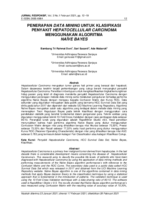 (PDF) Penerapan Data Mining Untuk Klasifikasi Penyakit Hepatocellular ...