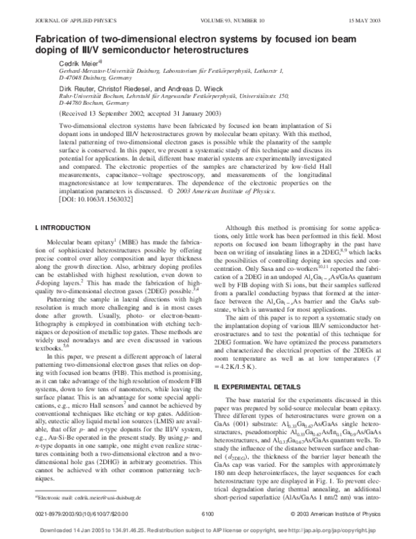 (PDF) Fabrication of two-dimensional electron systems by focused ion beam doping of III/V ...
