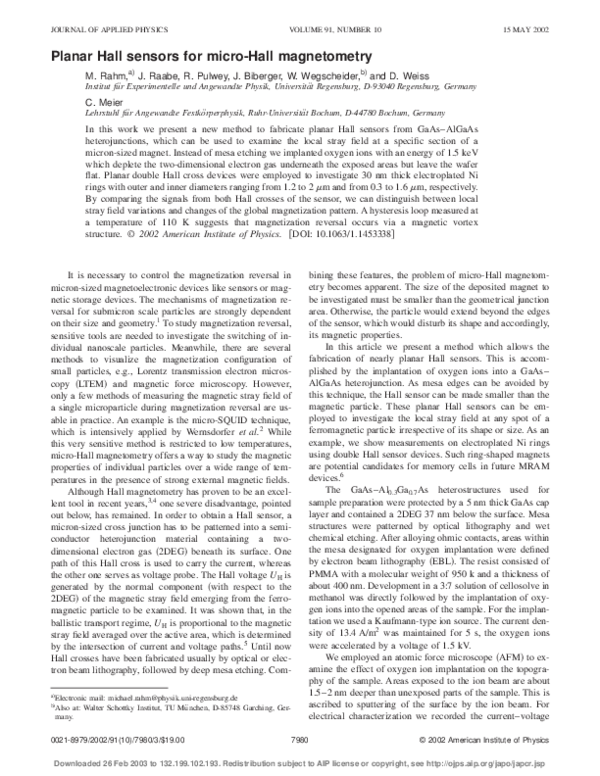 (PDF) Planar Hall sensors for micro-Hall magnetometry