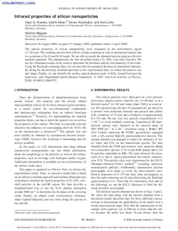 (PDF) Infrared properties of silicon nanoparticles