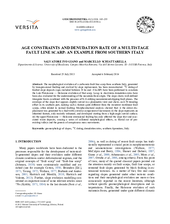 (PDF) Age constraints and denudation rate of a multistage fault line ...