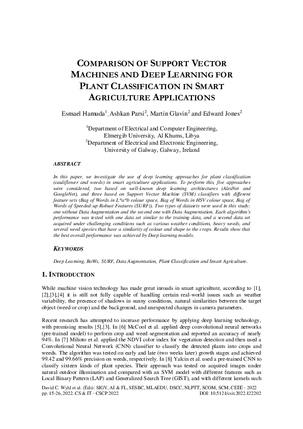 (PDF) Comparison of Support Vector Machines and Deep Learning for Plant ...