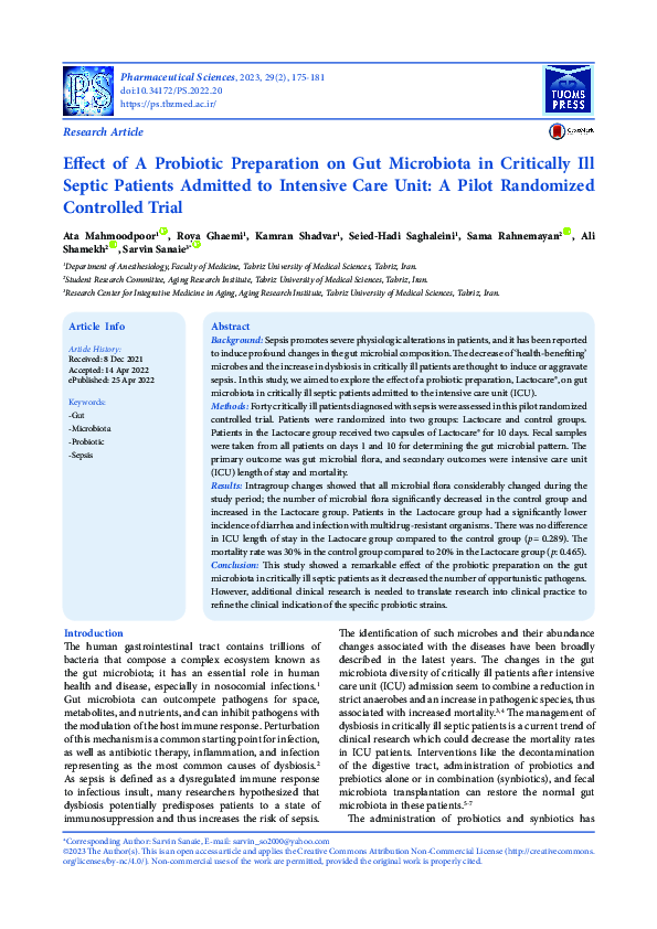 (PDF) Effect of A Probiotic Preparation on Gut Microbiota in Critically ...