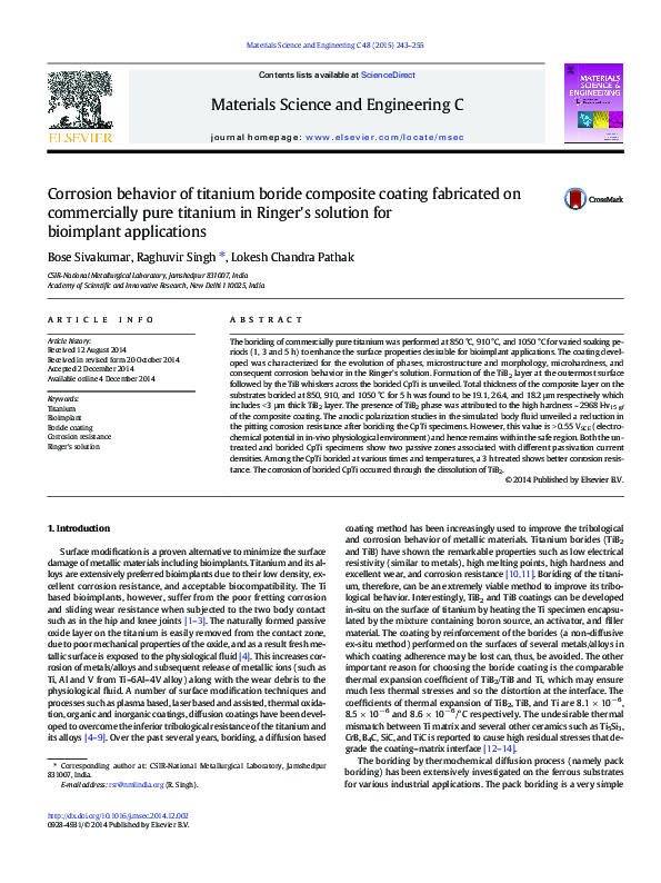(PDF) Corrosion behavior of titanium boride composite coating ...
