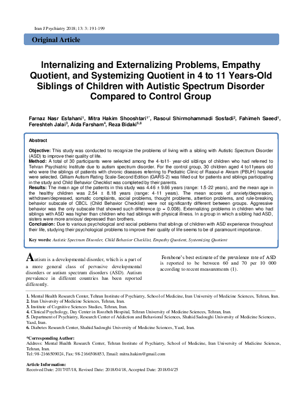 (PDF) Internalizing and Externalizing Problems, Empathy Quotient, and Systemizing Quotient in 4 ...