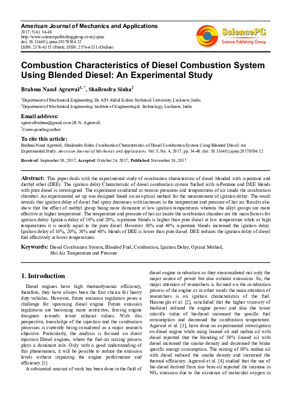 (PDF) Combustion Characteristics of Diesel Combustion System Using ...