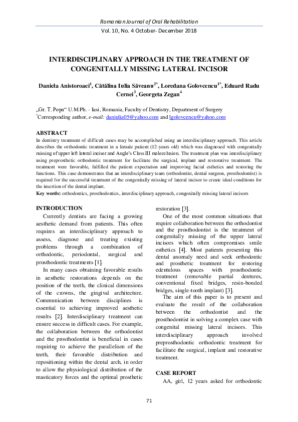 (PDF) Interdisciplinary Approach in the Treatment of Congenitally ...