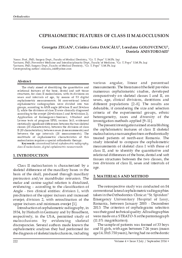 (PDF) Cephalometric Features of Class III Malocclusion | Georgeta Zegan ...