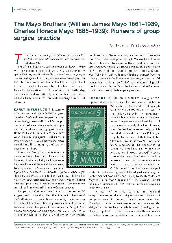 (PDF) The Mayo brothers (William James Mayo 1861-1939, Charles Horace ...