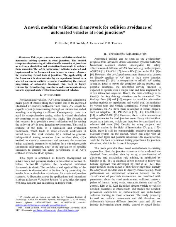 Pdf A Novel Modular Validation Framework For Collision Avoidance Of Automated Vehicles At