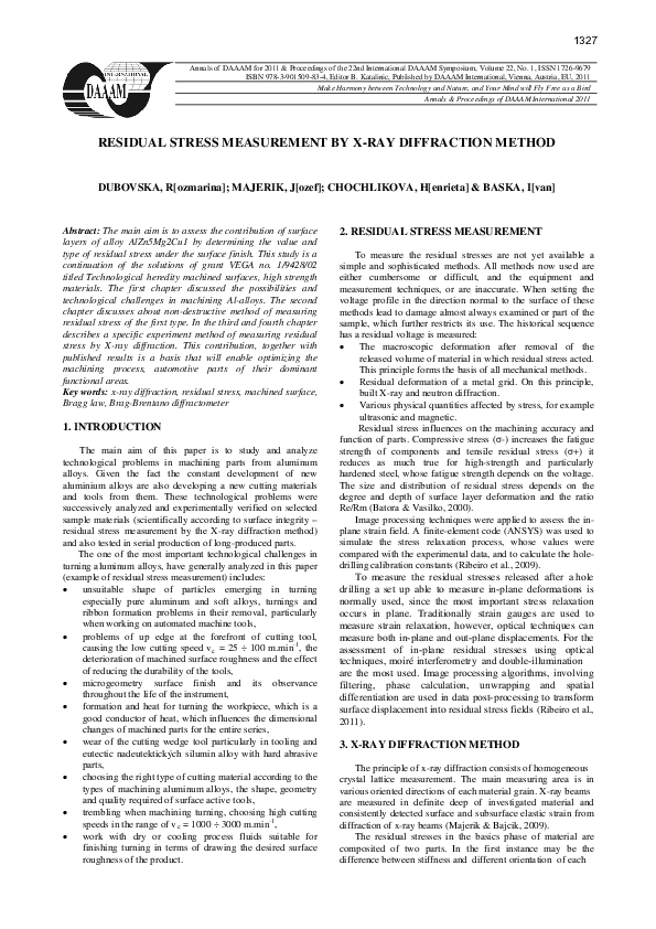 (PDF) Residual Stress Measurement by X-Ray Diffraction Method