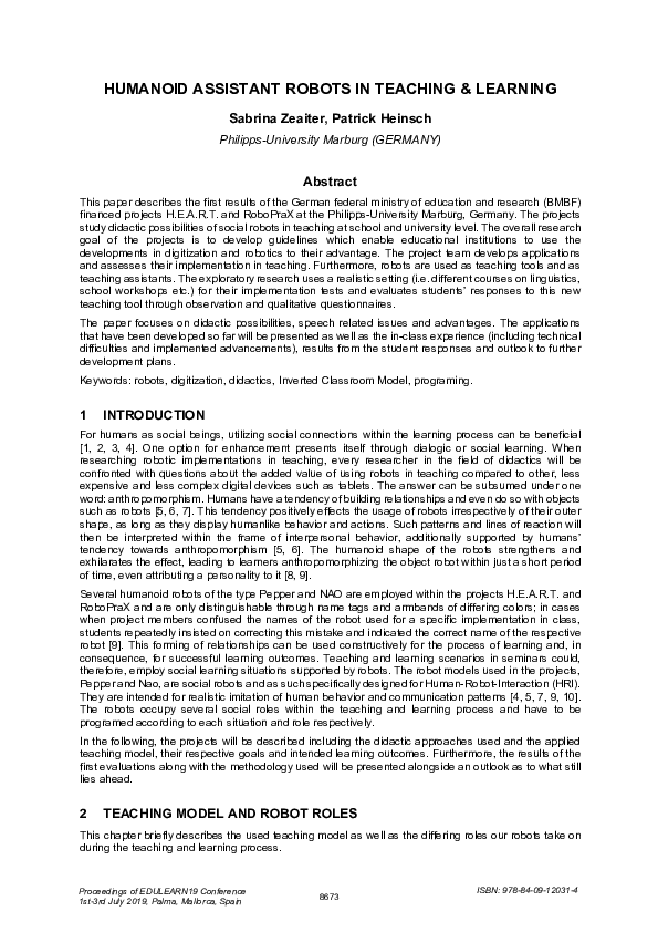 (PDF) Humanoid Assistant Robots in Teaching & Learning