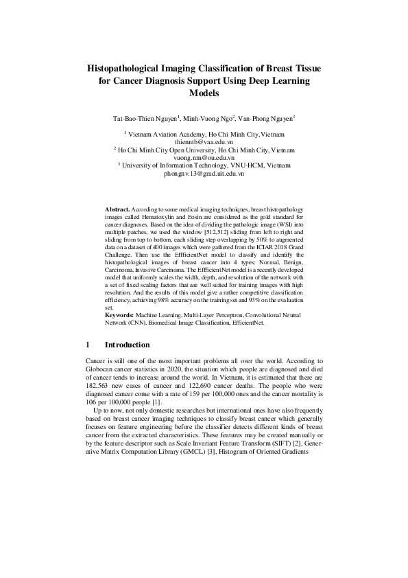 Pdf Histopathological Imaging Classification Of Breast Tissue For Cancer Diagnosis Support