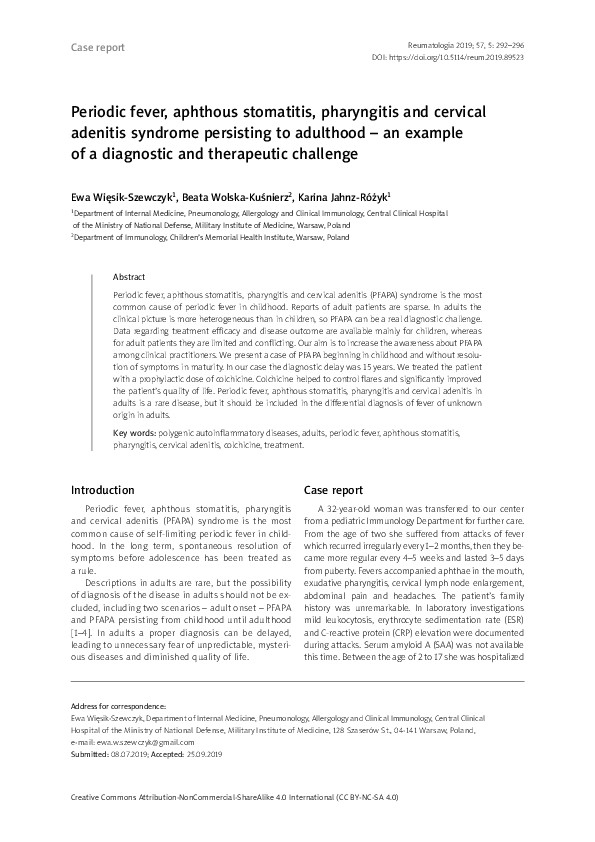 (PDF) Fiebre periódica, estomatitis aftosa, faringitis y adenitis ...