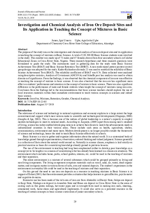 (PDF) Investigation and Chemical Analysis of Iron Ore Deposit Sites and ...