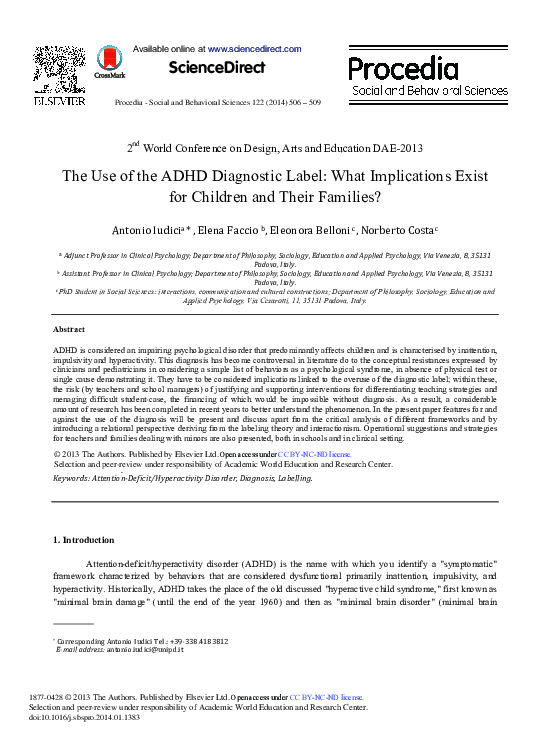 (PDF) The Use of the ADHD Diagnostic Label: What Implications Exist for ...